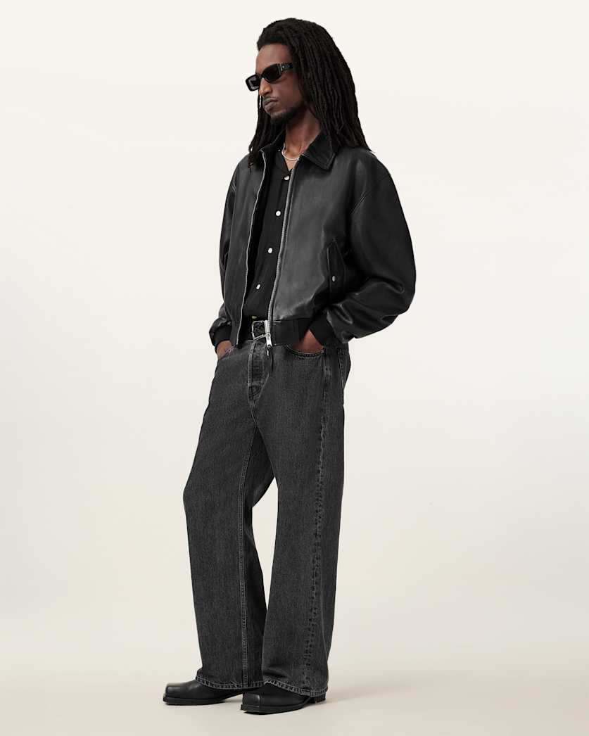 Marco Oversized Leather Bomber Jacket Black | ALLSAINTS